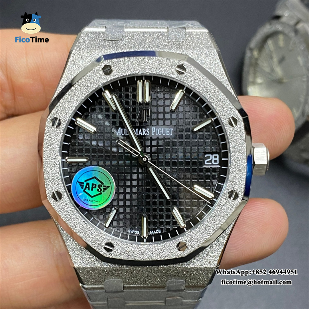 APSF A4302 AP Royal Oak 41mm 15500 Frosted Gold Black Dial SS Bracelet ...
