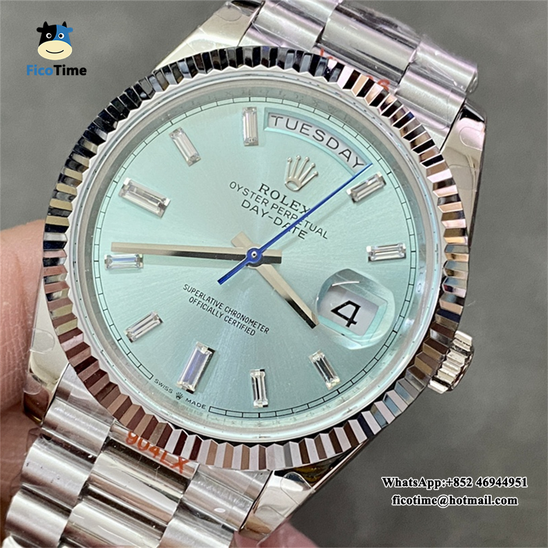 GMF A2836 Tungsten DayDate 40MM Ice Blue Dial Diamond Marker President ...