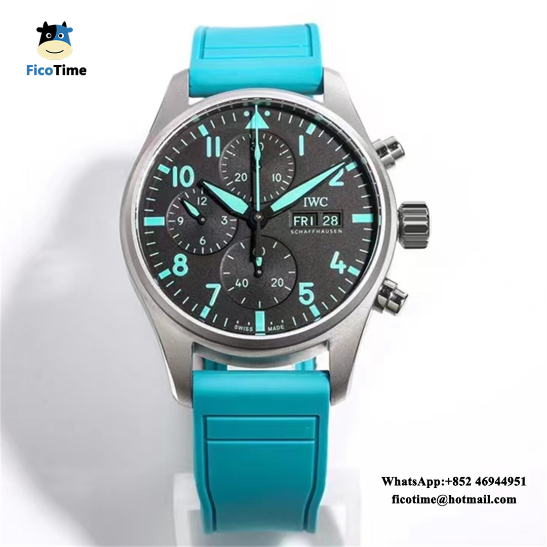 TWF A7750 IWC Pilot Chrono 41mm IW388108 AMG Black Dial Blue Rubber ...