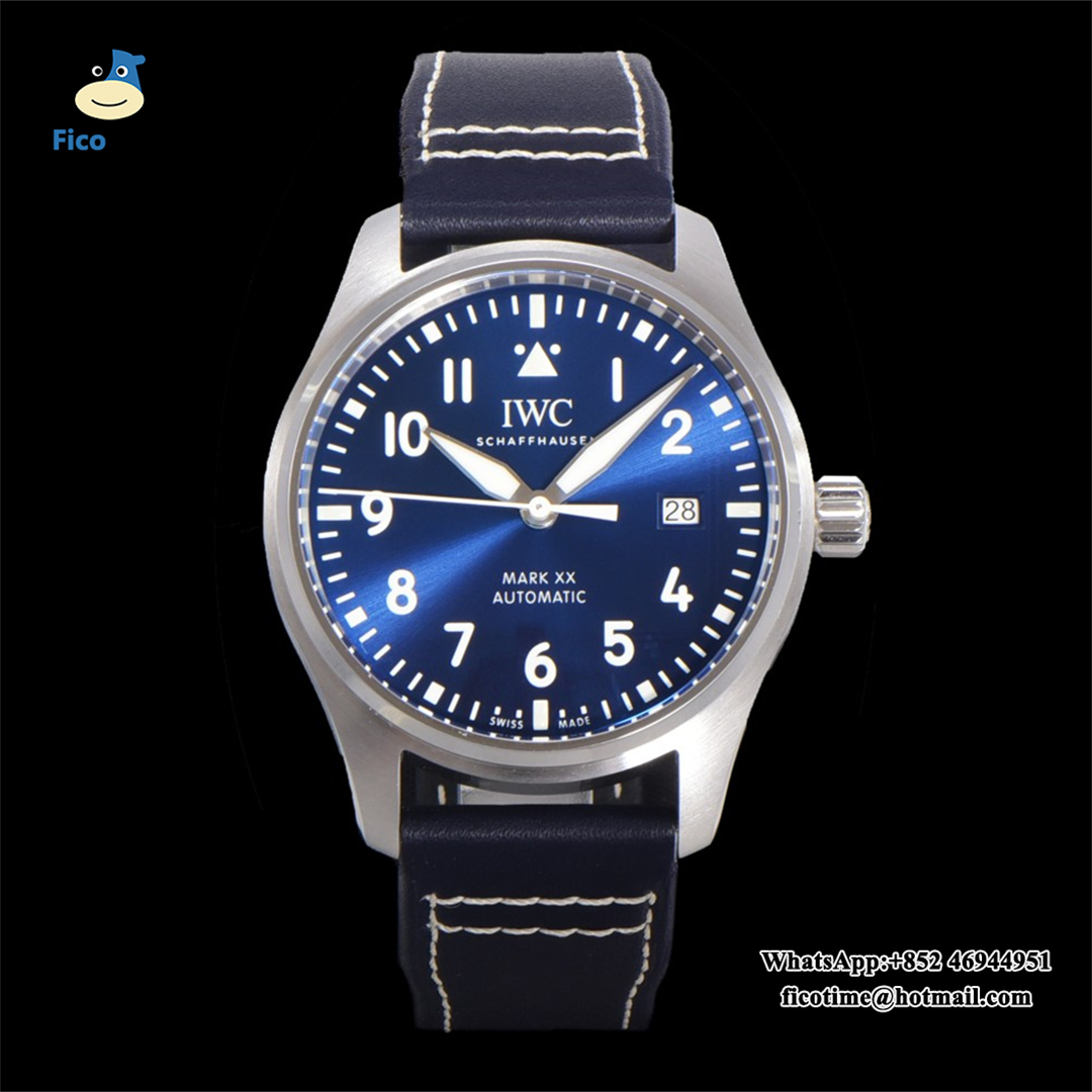 V7F A2892 IWC Pilot Mark XX 40mm IW328203 Blue Dial Blue Leather Strap – Ficotime