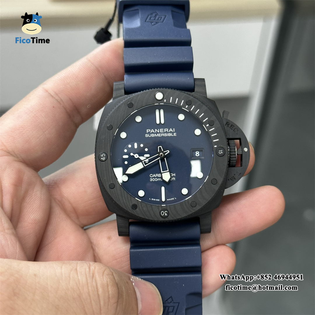 VSF P9000 PAM1232 44mm Submersible Carbon Blue Dial Blue Rubber Strap ...