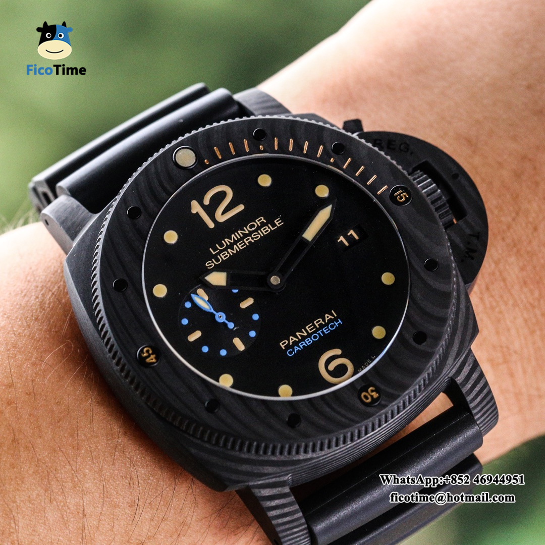 VSF P9000 PAM616 47mm Submersible Carbon Black Dial Black Rubber Strap ...