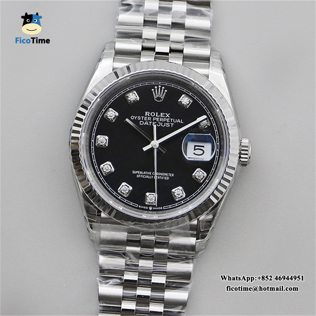 VSF VS3235 DateJust 36mm Fluted Bezel Black Dial Diamond Marker Jubilee ...