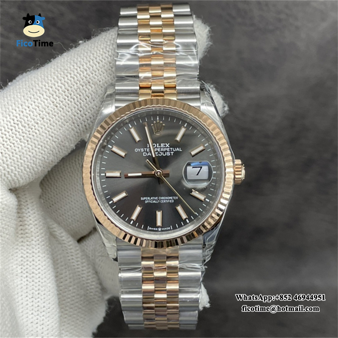 VSF VS3235 DateJust 36mm Fluted Bezel Grey Dial RG/SS Jubilee Bracelet ...