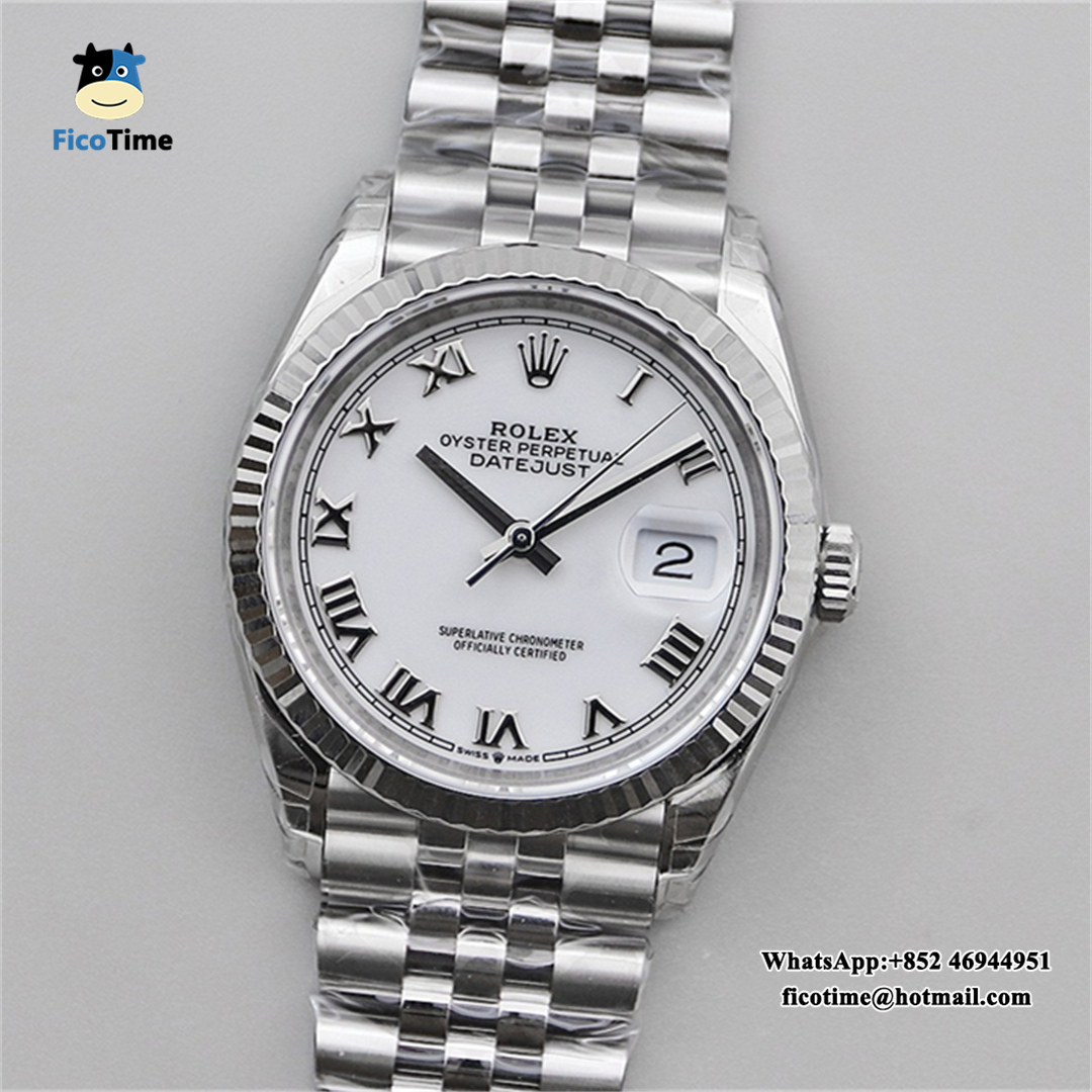 VSF VS3235 DateJust 36mm Fluted Bezel White Dial Roma Marker Jubilee ...
