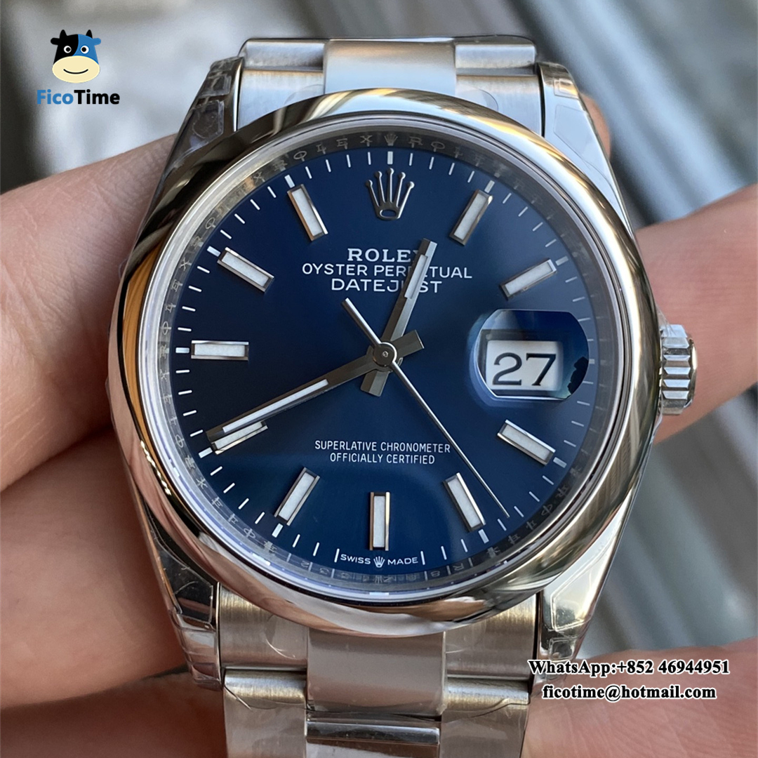 VSF VS3235 DateJust 36mm Smooth Bezel Blue Dial Oyster Bracelet – Ficotime