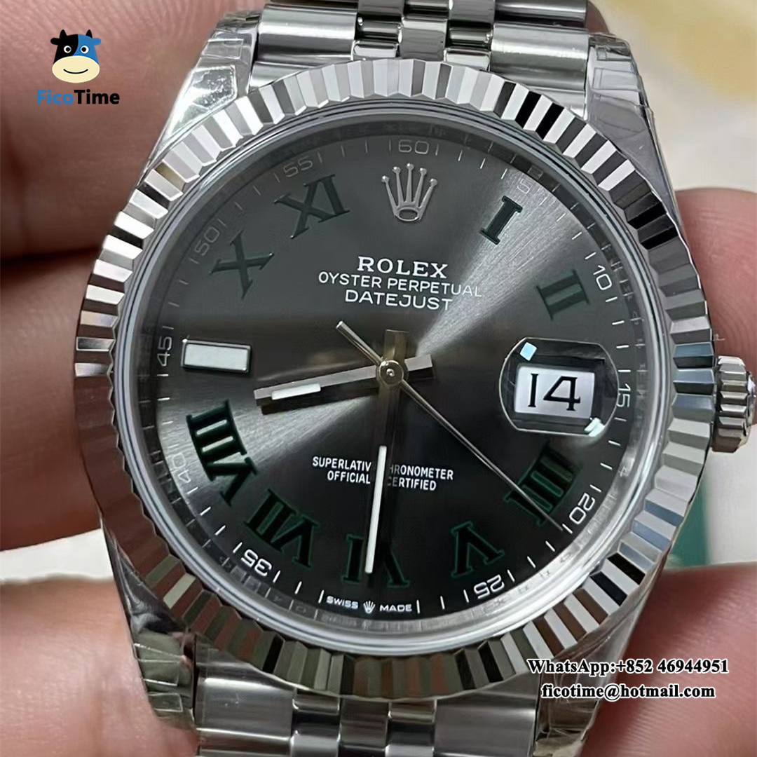 VSF VS3235 DateJust 41mm Wimbledon Fluted Bezel Grey Dial Green Roma ...