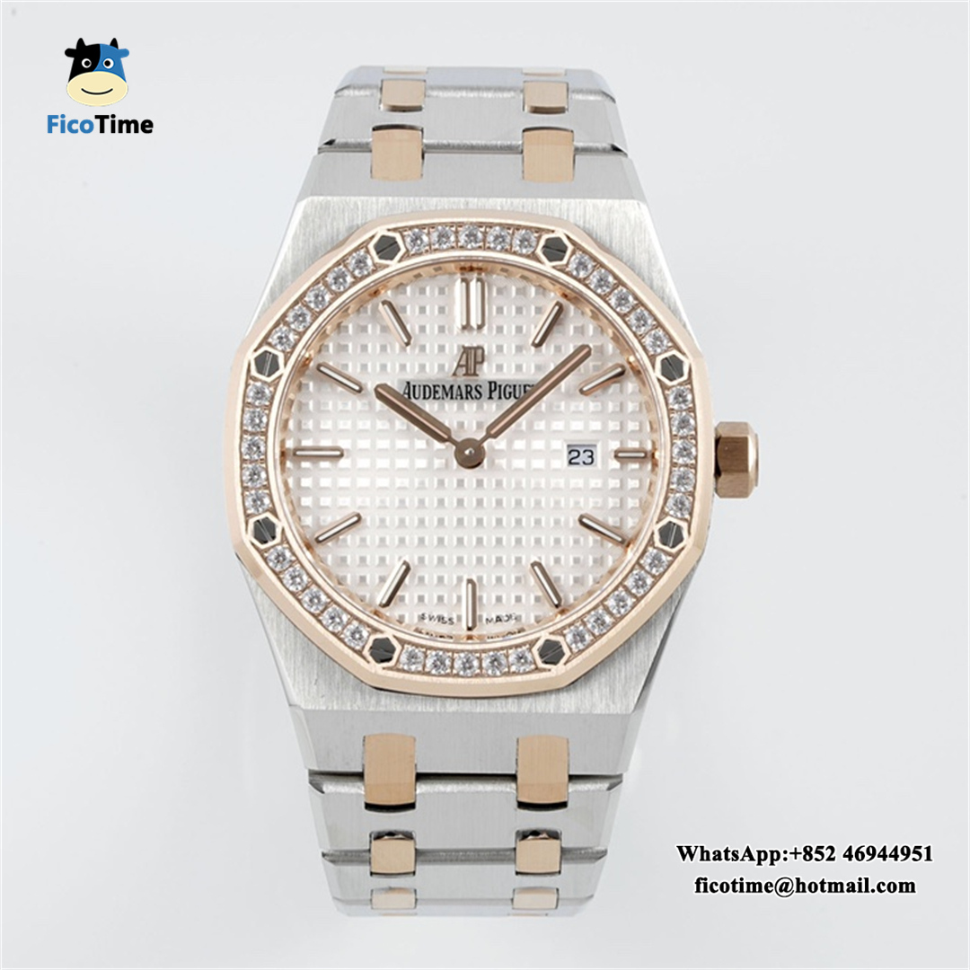 ZF Swiss Quartz AP Royal Oak 33mm 67651 Diamond Bezel RG White Dial RG ...
