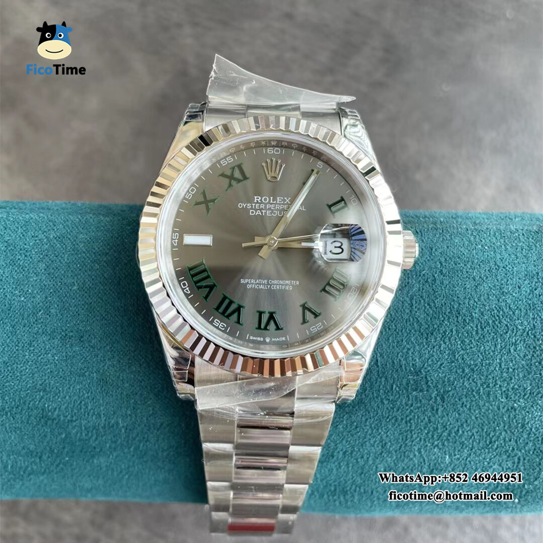 VSF VS3235 DateJust 41mm Wimbledon Fluted Bezel Grey Dial Green Roma ...
