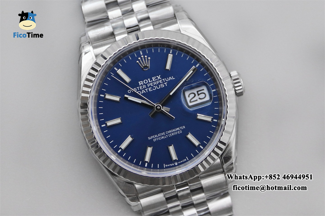 VSF VS3235 DateJust 36mm Fluted Bezel Blue Dial Jubilee Bracelet – Ficotime