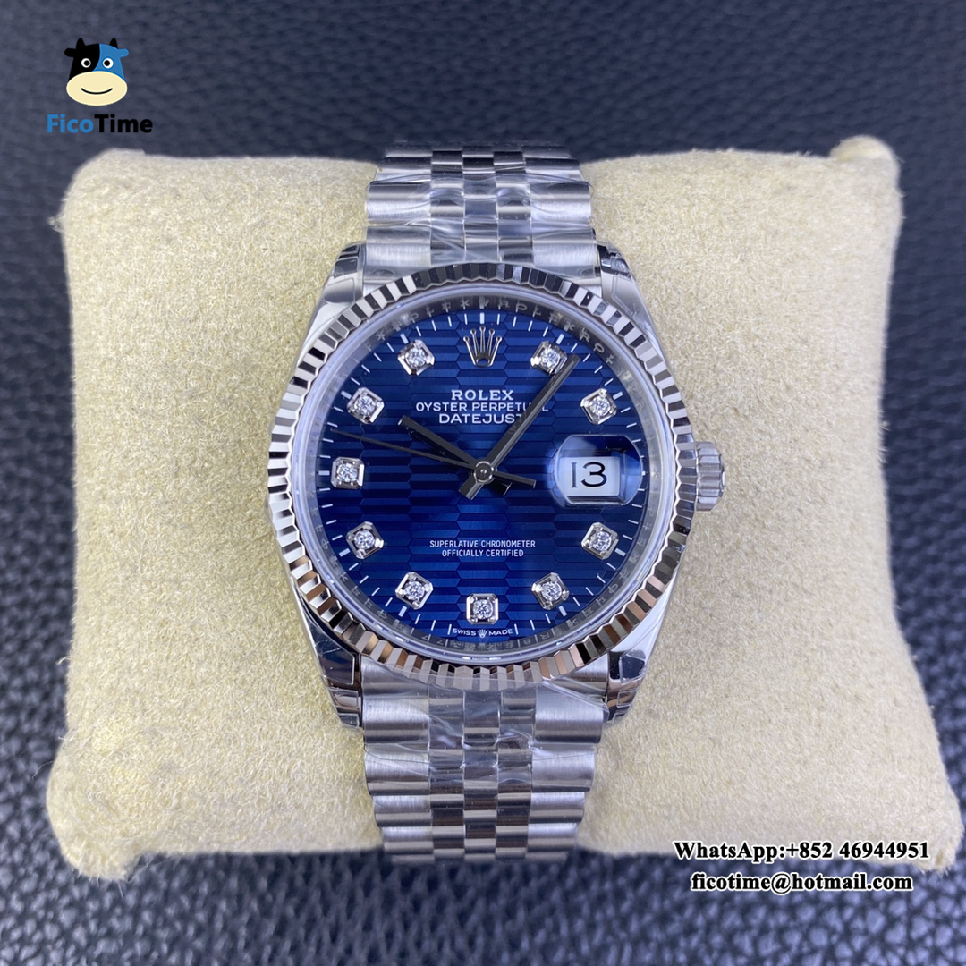 VSF VS3235 DateJust 36mm Fluted Bezel Blue Motif Dial Diamond Marker ...