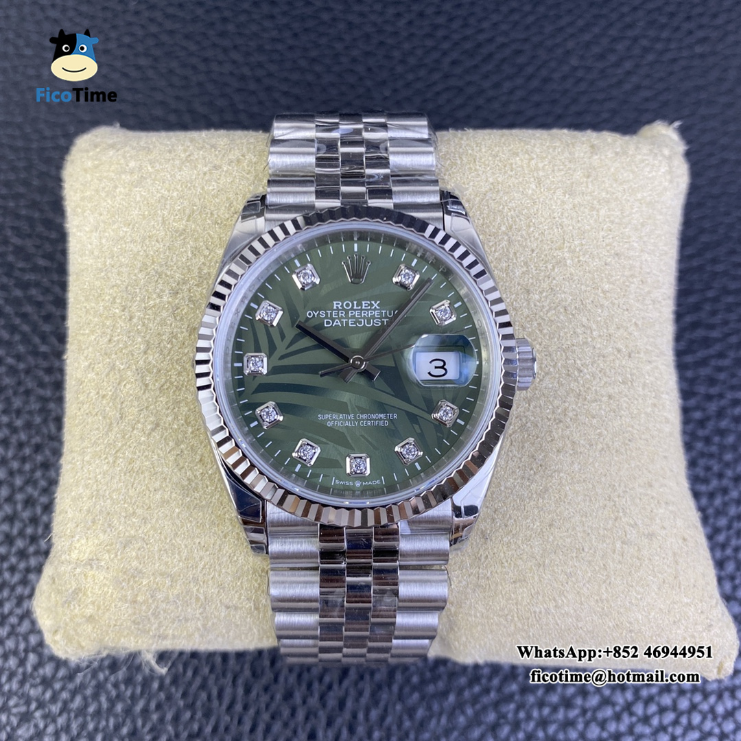 VSF VS3235 DateJust 36mm Fluted Bezel Green Palm Dial Diamond Marker ...
