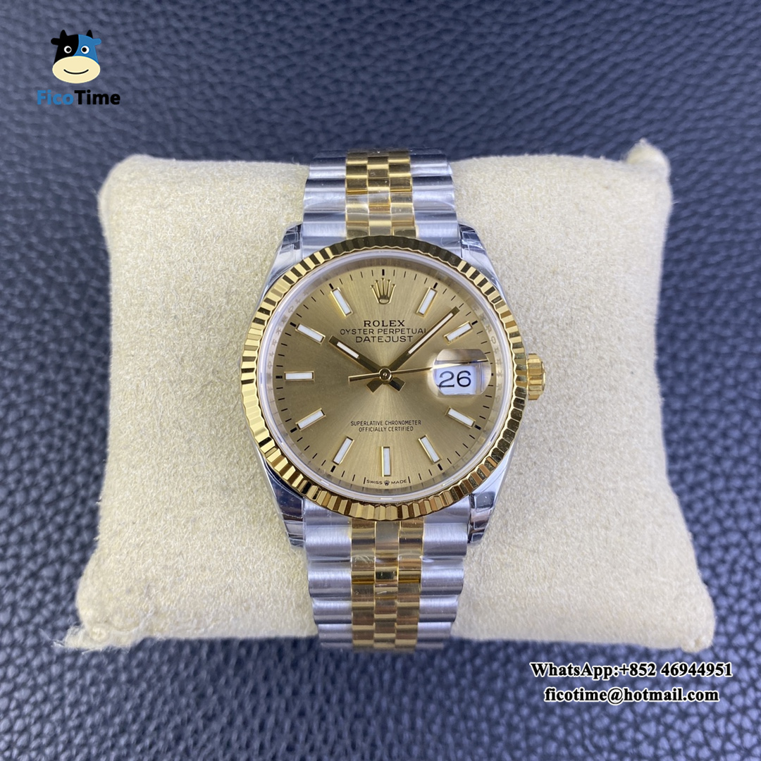 VSF VS3235 DateJust 36mm Fluted Bezel Gold Dial YG/SS Jubilee Bracelet ...