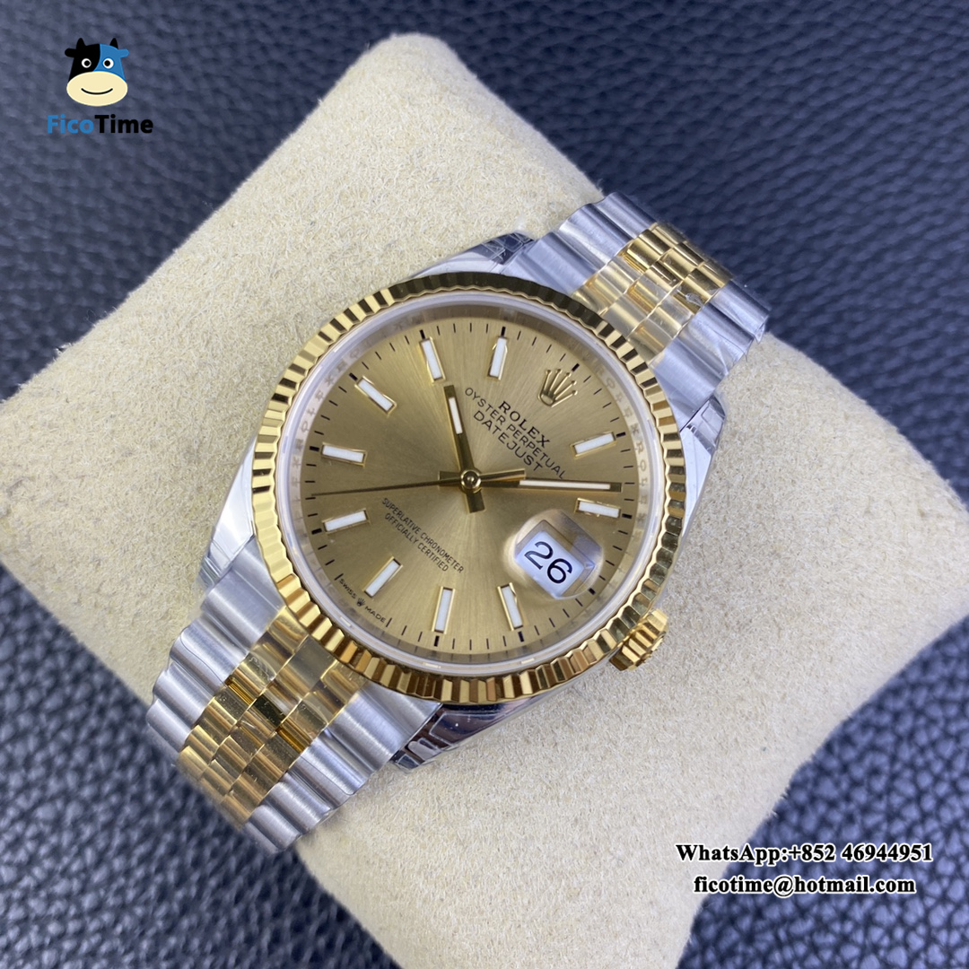 VSF VS3235 DateJust 36mm Fluted Bezel Gold Dial YG/SS Jubilee Bracelet ...