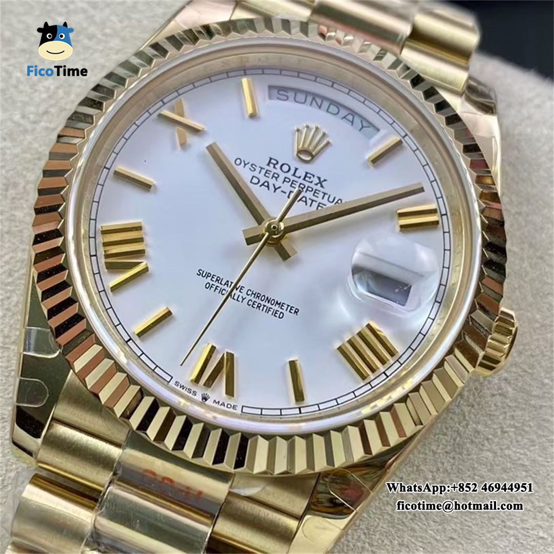 GMF A2836 DayDate 40MM YG White Dial Roma Marker YG President Bracelet ...