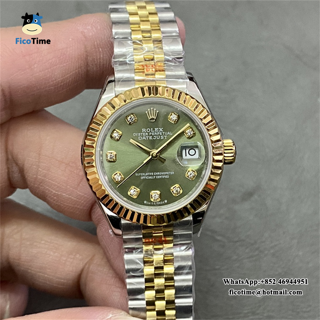 WF A2236 DateJust 28mm YG/SS Green Dial Diamond Marker YG/SS Jubilee Bracelet – Ficotime