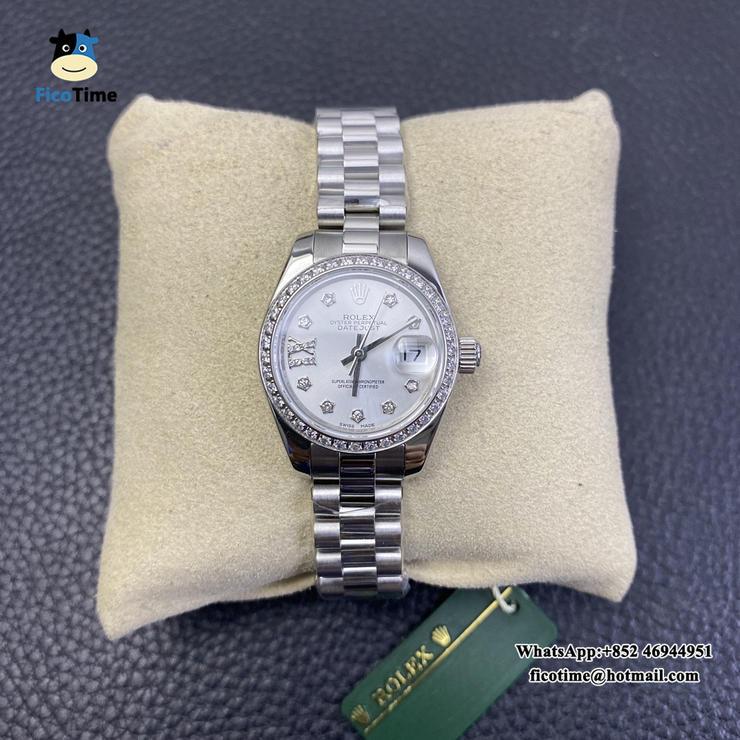 WF A2236 DateJust 28mm Diamond Bezel Silver Dial Roma Marker Jubilee Bracelet – Ficotime
