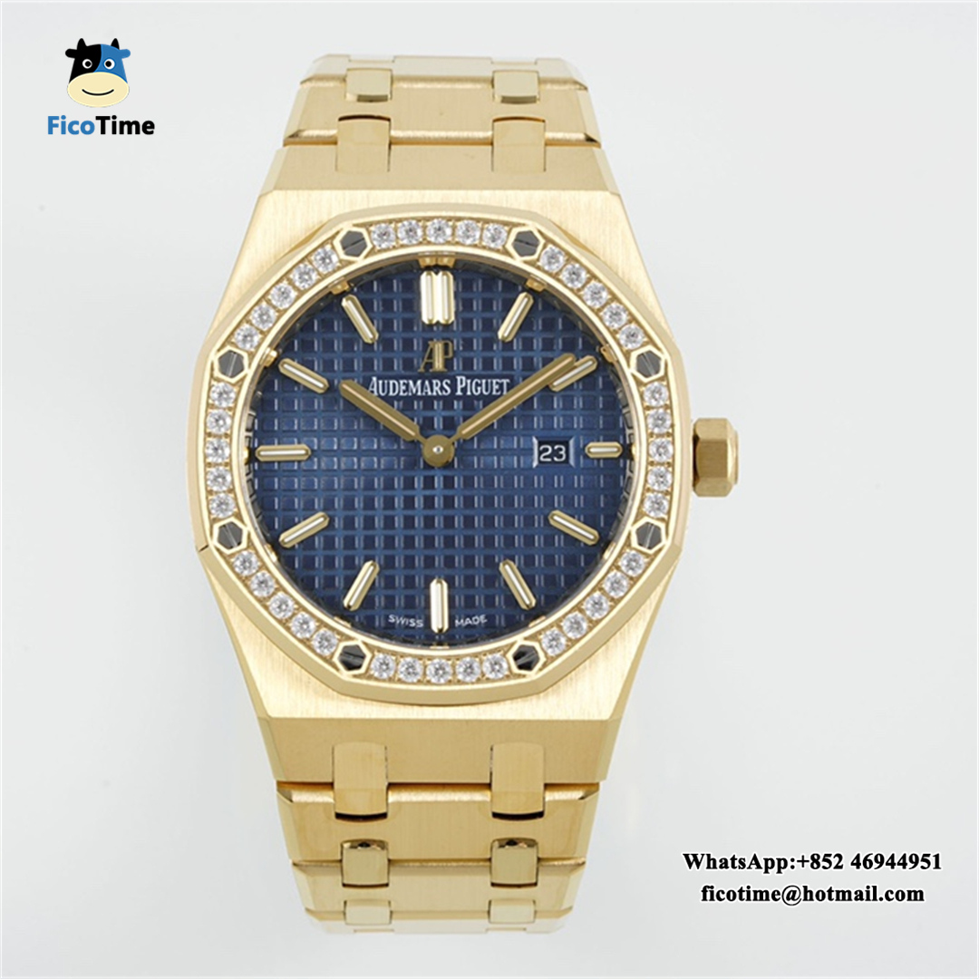 ZF Swiss Quartz AP Royal Oak 33mm 67651 Diamond Bezel YG Blue Dial YG ...