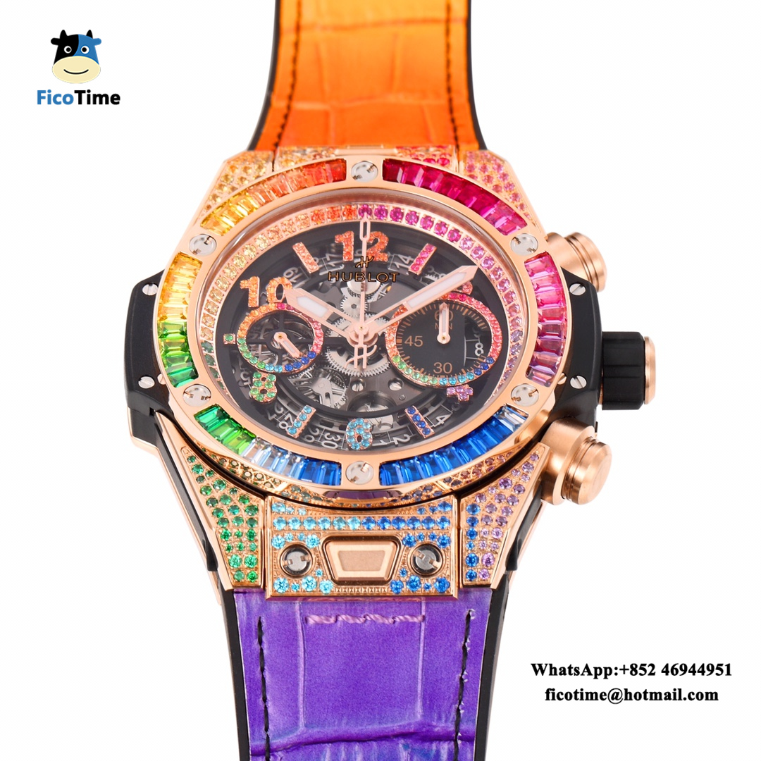 BBF A1280 Big Bang Unico Chrono 42mm All Diamond Bezel Rainbow Skeleton ...