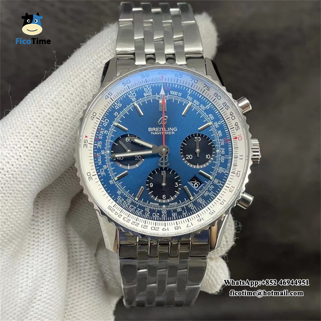 BLSF A7750 Breitling Chrono 43mm NAVITIMER B01 Blue/Black Dial SS ...