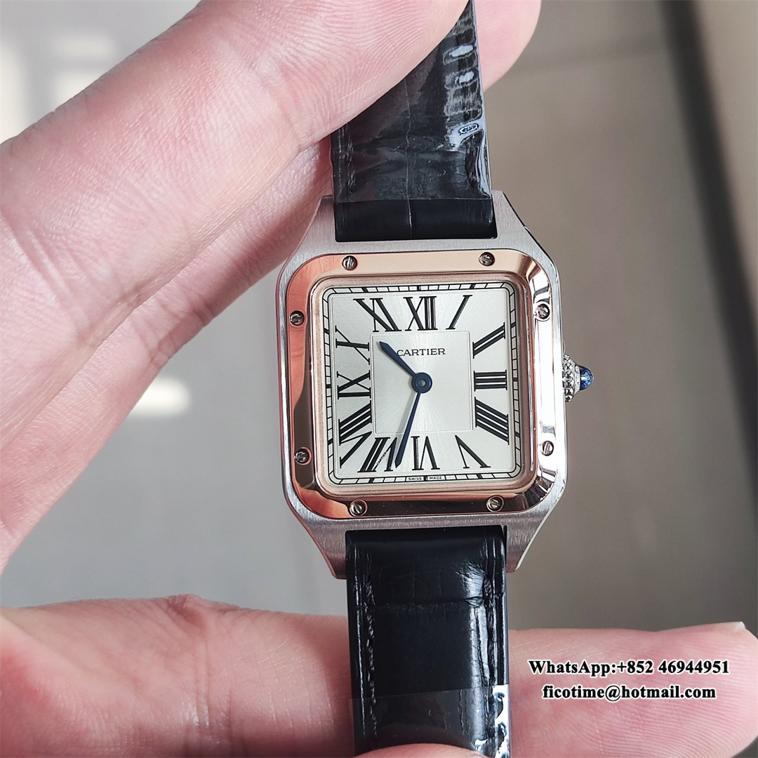 F1F Quartz Santos Dumont 38×27.5mm RG/SS White Dial Black Leather Strap ...