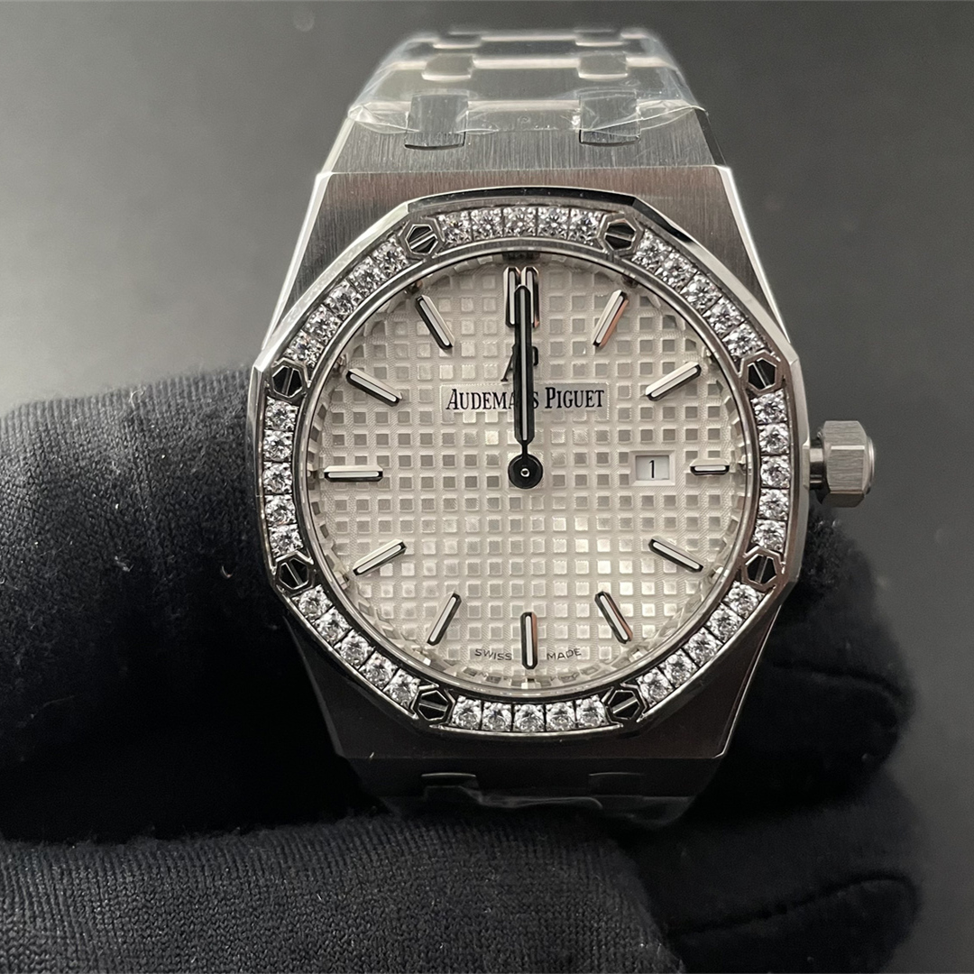 ZF Swiss Quartz AP Royal Oak 33mm 67651 Diamond Bezel White Dial SS ...