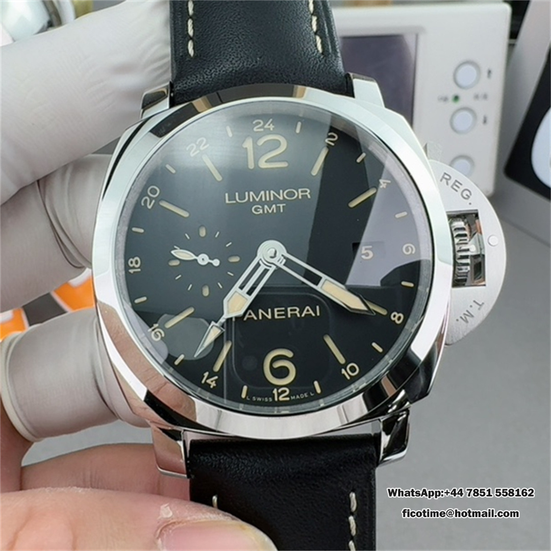 VSF P9000 PAM531 44mm Luminor GMT Black Dial Black Leather Strap – Ficotime