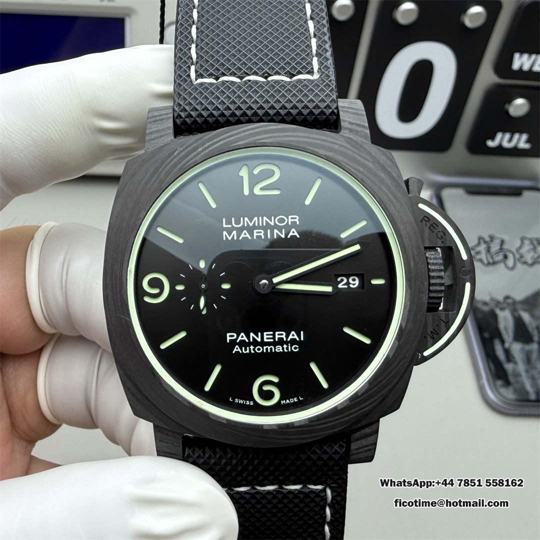 VSF P9010 PAM1118 44mm Luminor Carbon Black Dial Black Nylon Strap ...